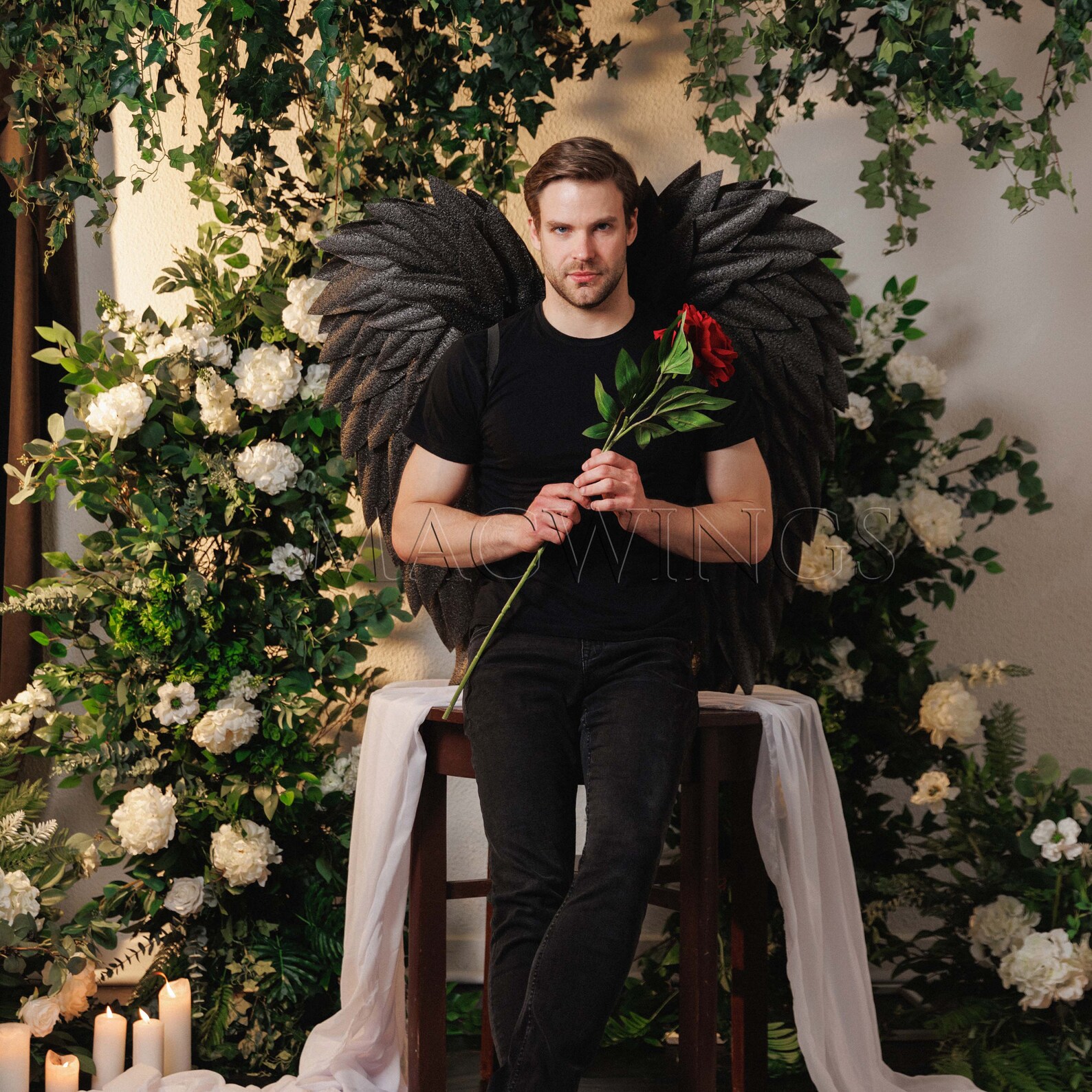 Black Angel Costume Cosplay Halloween Wings Photo Prop Adult and Child ...