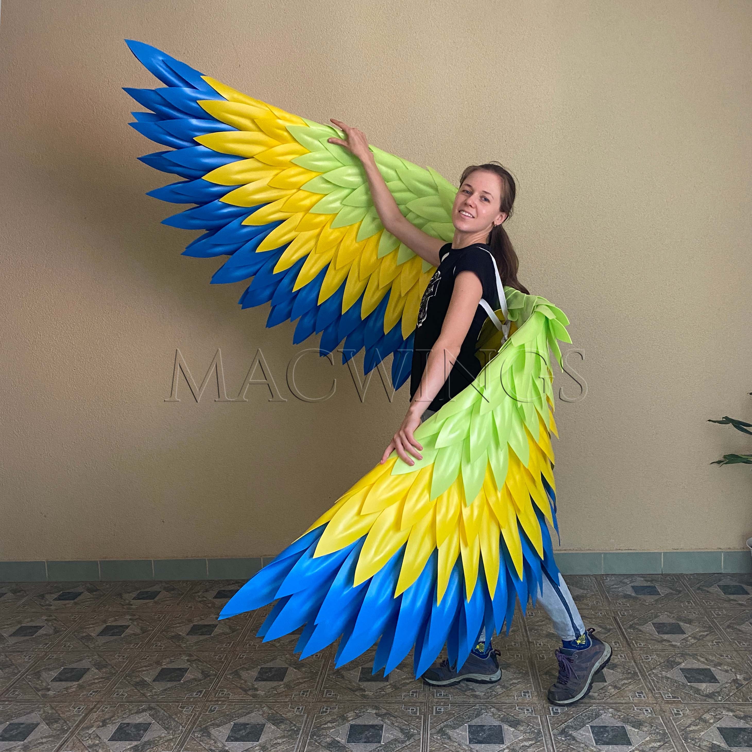 Green Macaw Wings Costume Movable Bird Wings Wings for Dance, Colorful ...