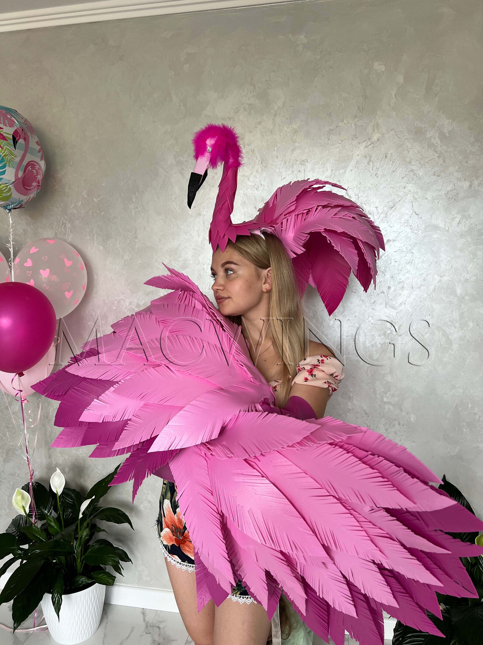 Pink Flamingo Costume Headpiece Arm Wings and Tail - Etsy