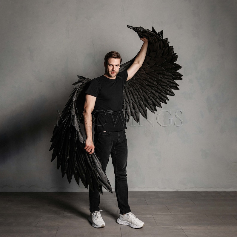 Moveable Black Bird Wings Costume Dark Angel Fallen Angel Cosplay ...