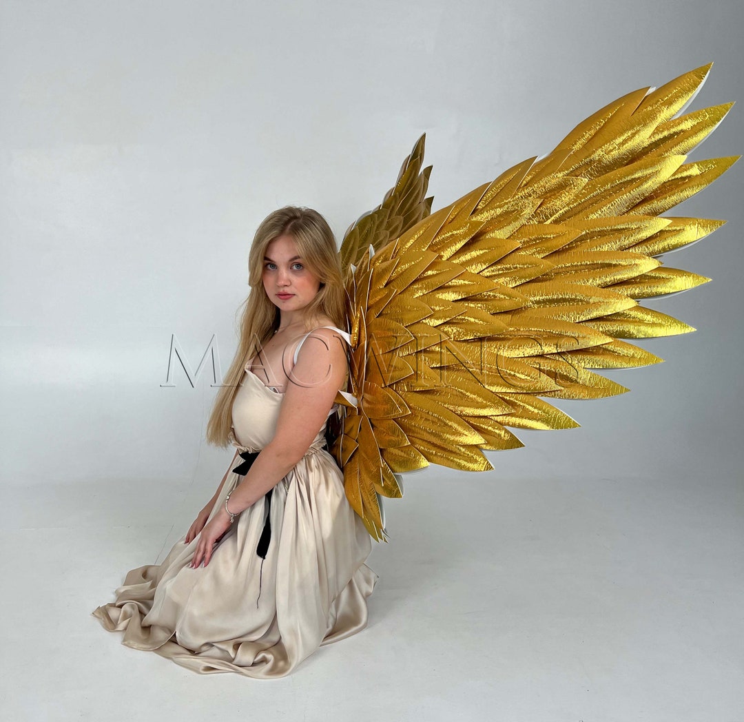 Gold Angel Wings Phoenix Cosplay Golden Bird Wings Adult Bird Costume Gold Wings for Photoshoot ...