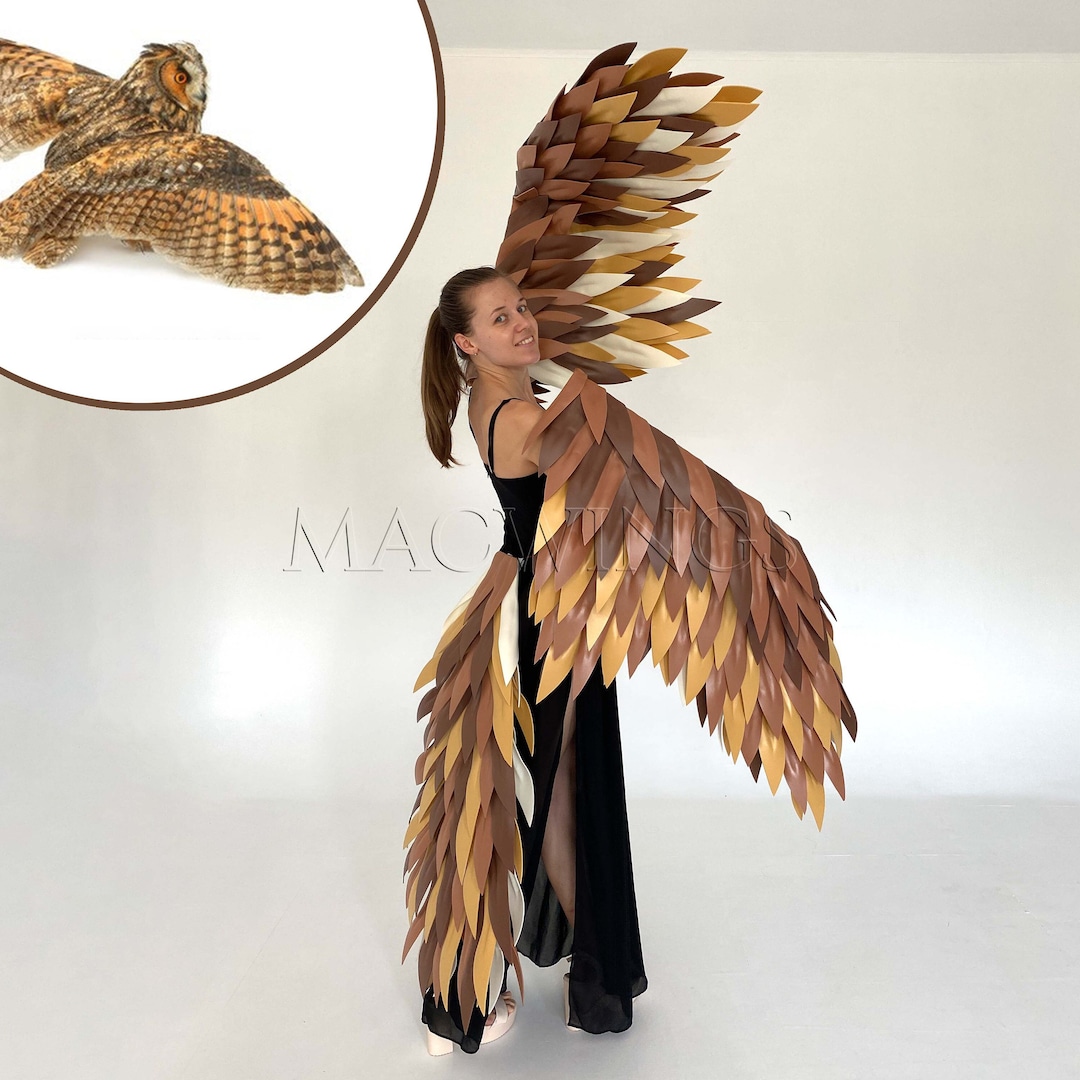 Brown Owl Wings and Tail Wings Costume, Brown Arm Wings Bird Costume ...