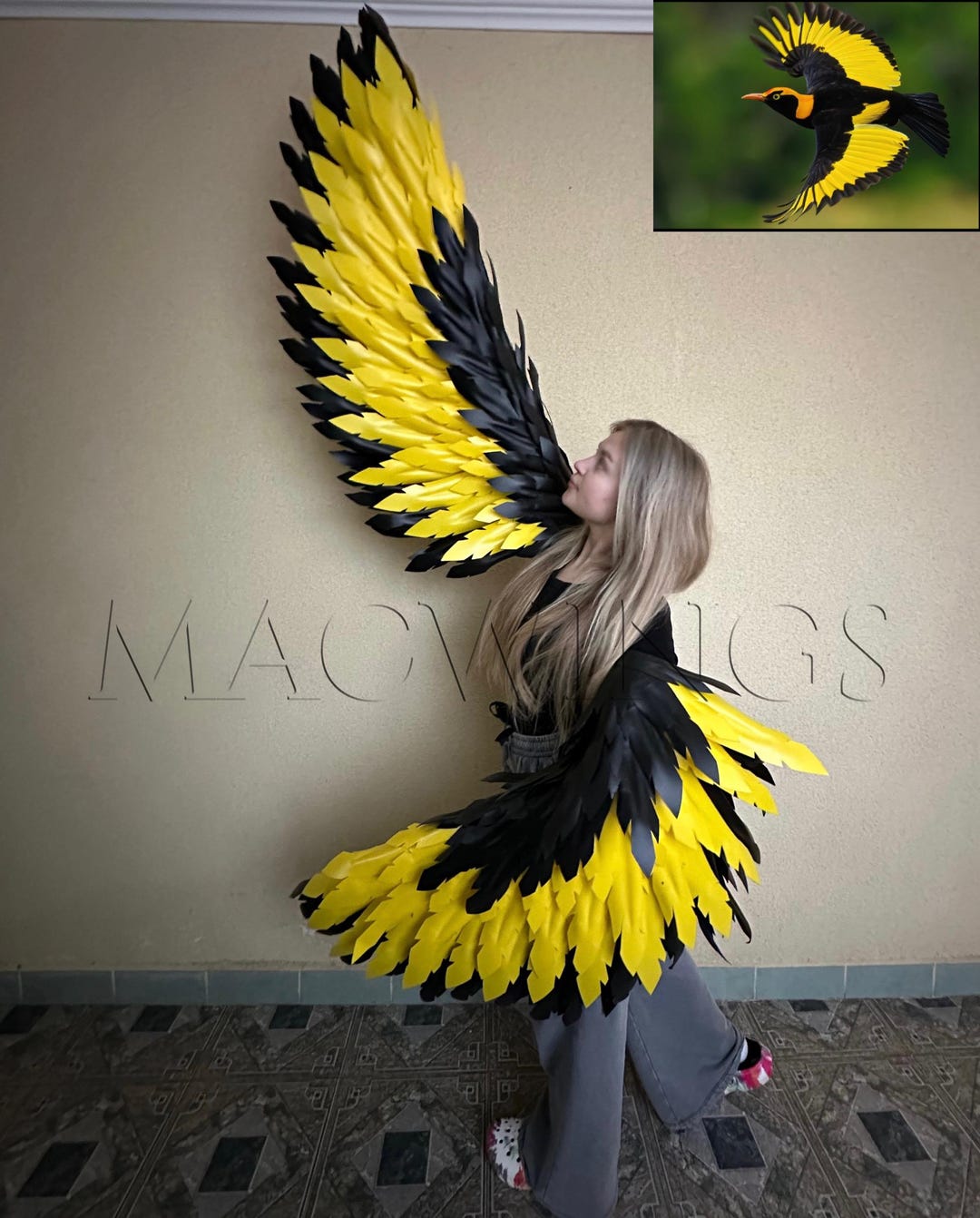 Black and Yellow Bird Costume, Wings and Tail Cosplay Costume Adult ...