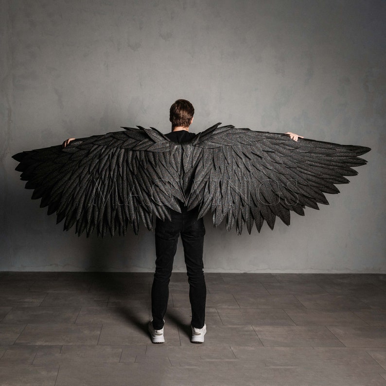 Moveable Black Bird Wings Costume Dark Angel Fallen Angel Cosplay ...