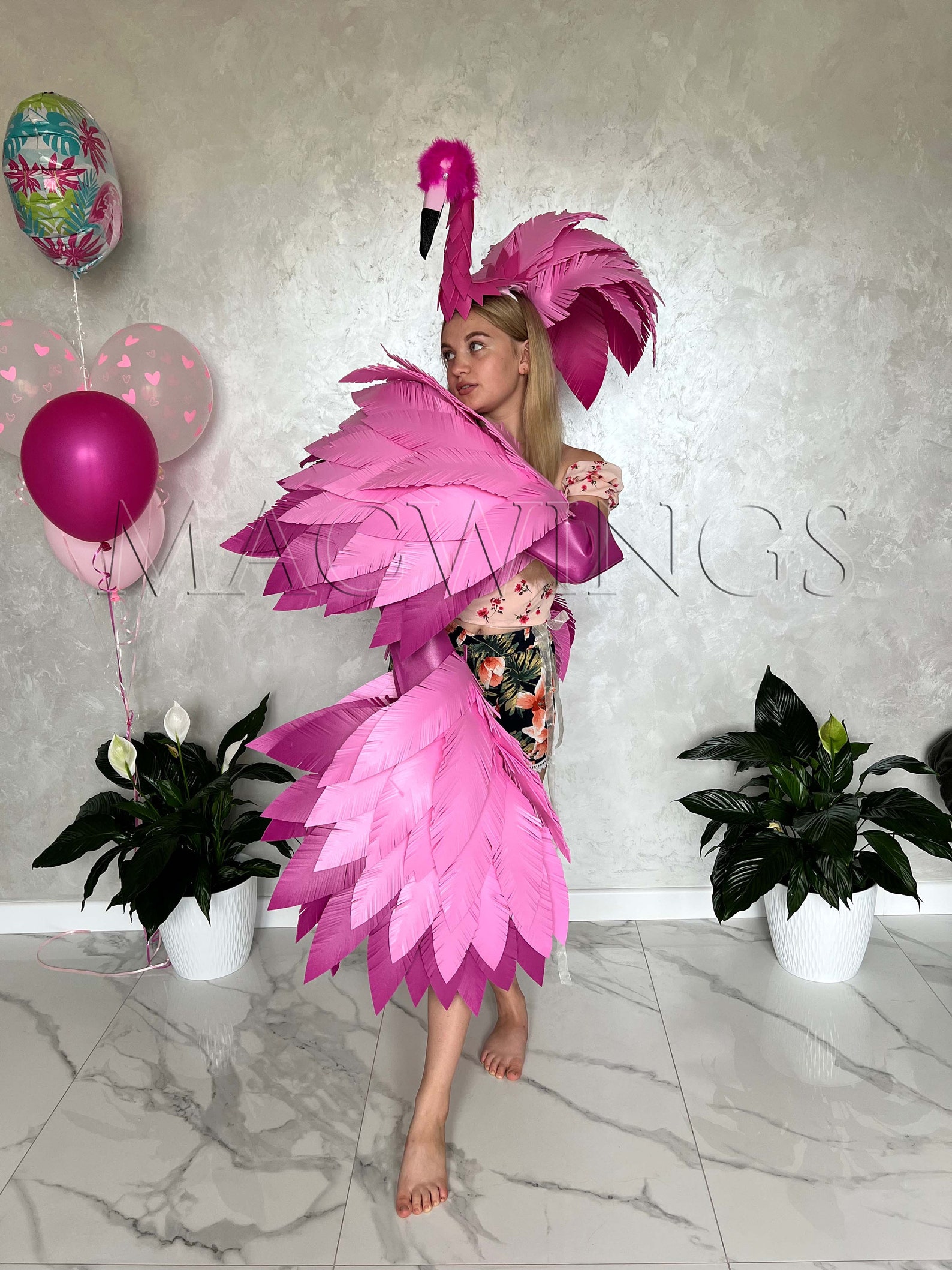 Pink Flamingo Costume Headpiece Arm Wings and Tail - Etsy
