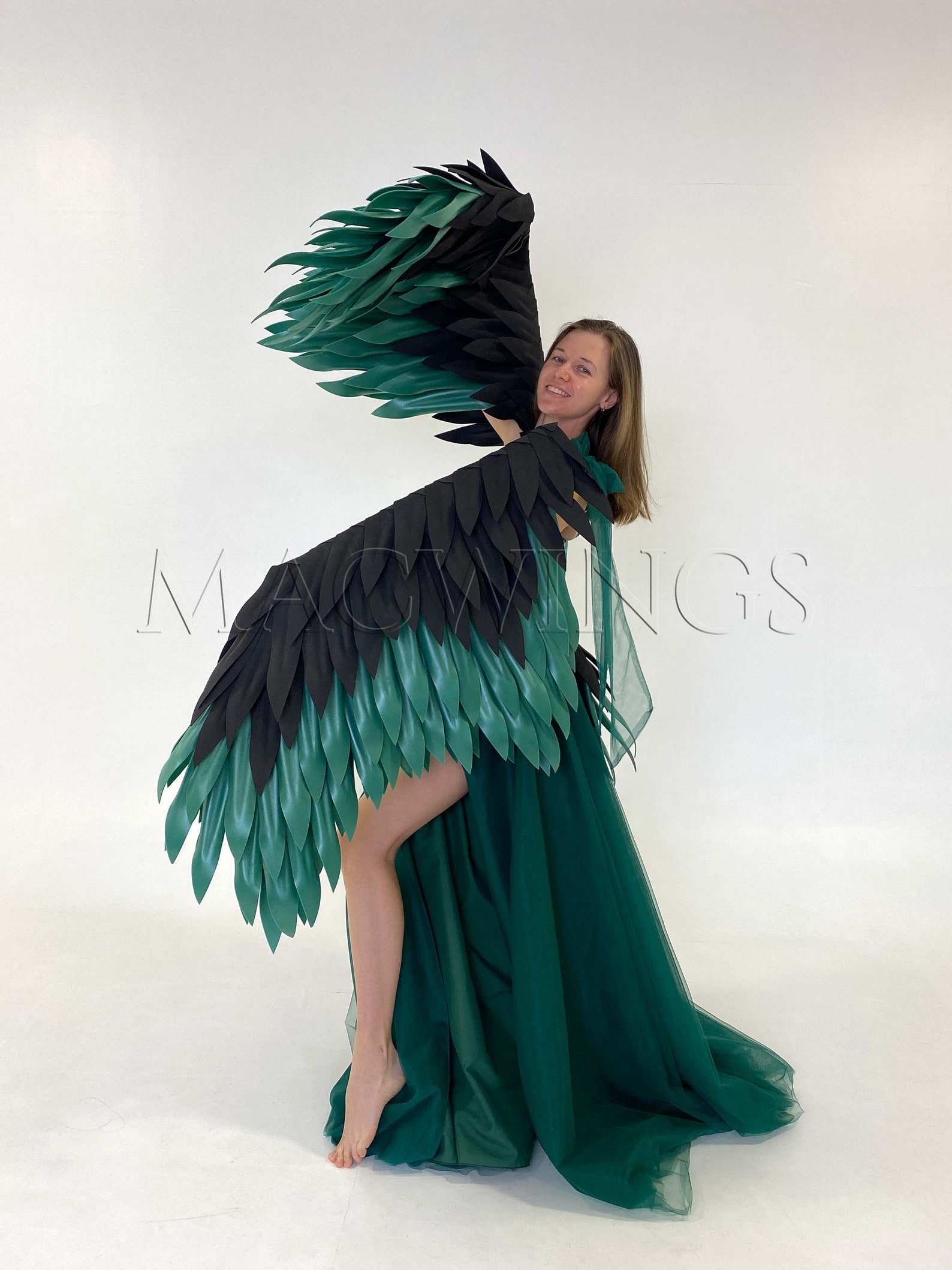 Black Green Bird Wings, Bird Costume Wings and Tail, Green and Black ...