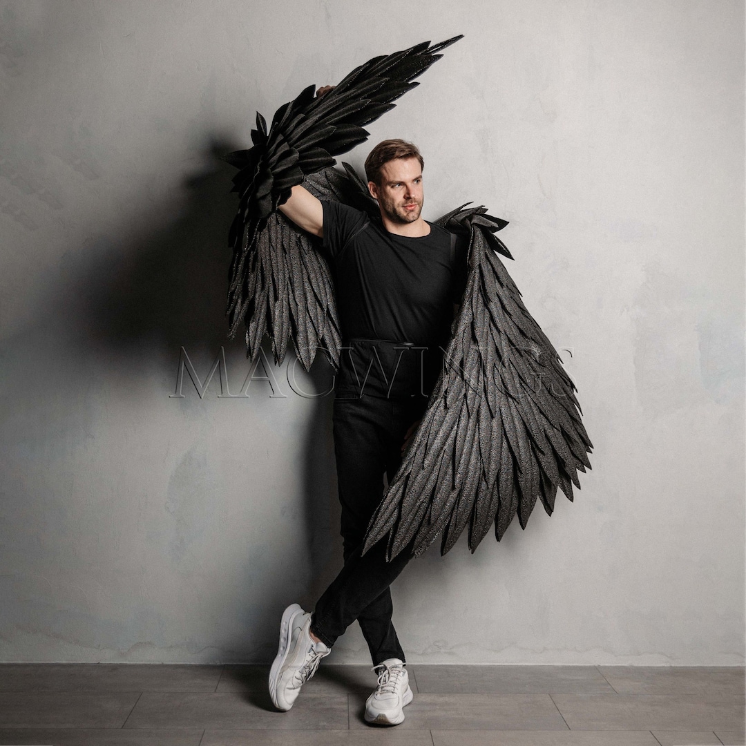 Moveable Black Bird Wings Costume Dark Angel Fallen Angel Cosplay Costume Wings for Dance ...