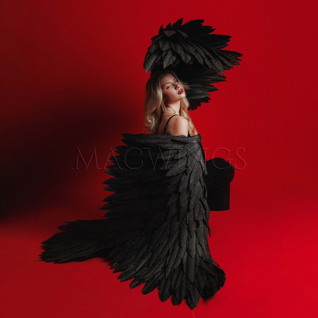 Black Wings and Tail Cosplay Costume Big Bird Wings for Arms Black Bird ...
