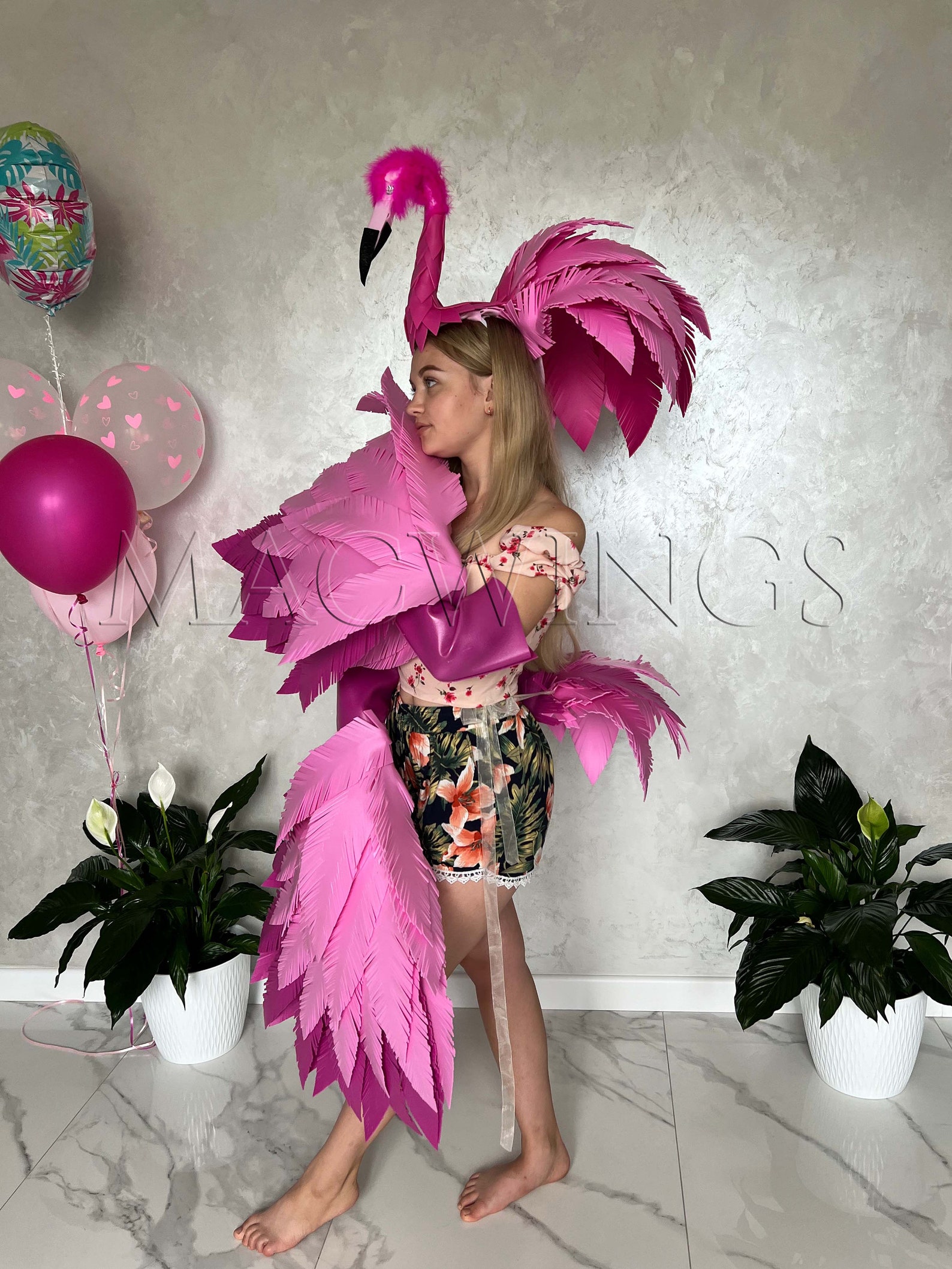 Pink Flamingo Costume Headpiece Arm Wings and Tail - Etsy