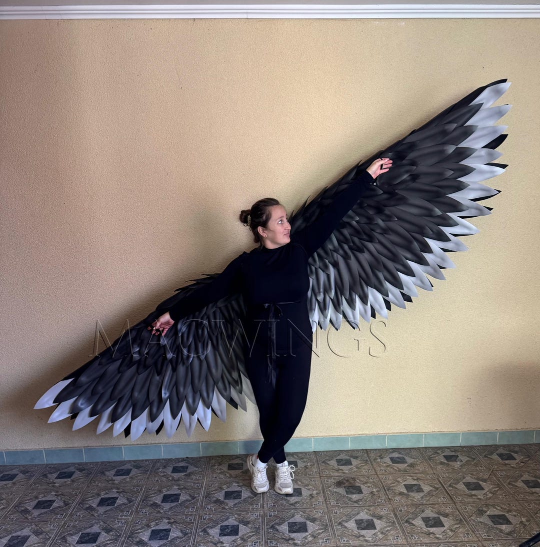 Movable Black and Gray Wings, Crown Costume Flexible Wings, Adult Bird ...