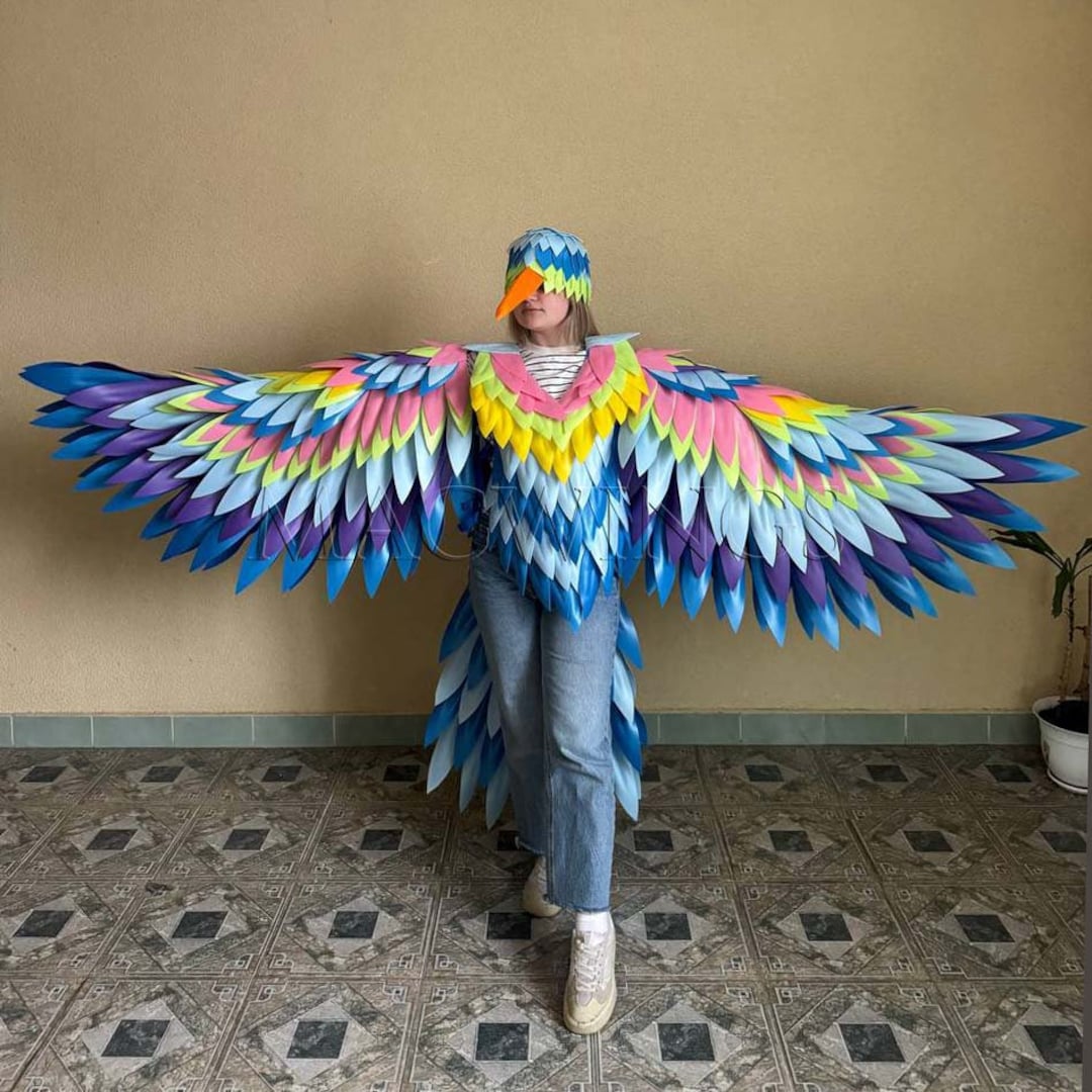 Colorful Bird Costume Adult Rainbow Colors Colorful Wings Blue Bird ...