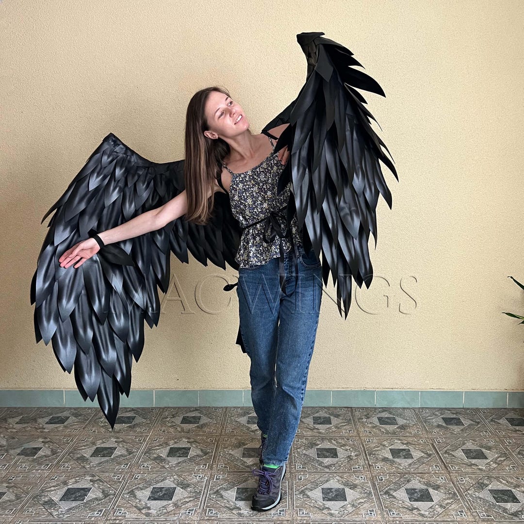 Black Movable Wings, Devil Wings Fallen Angel Costume Adult Wings Dark ...