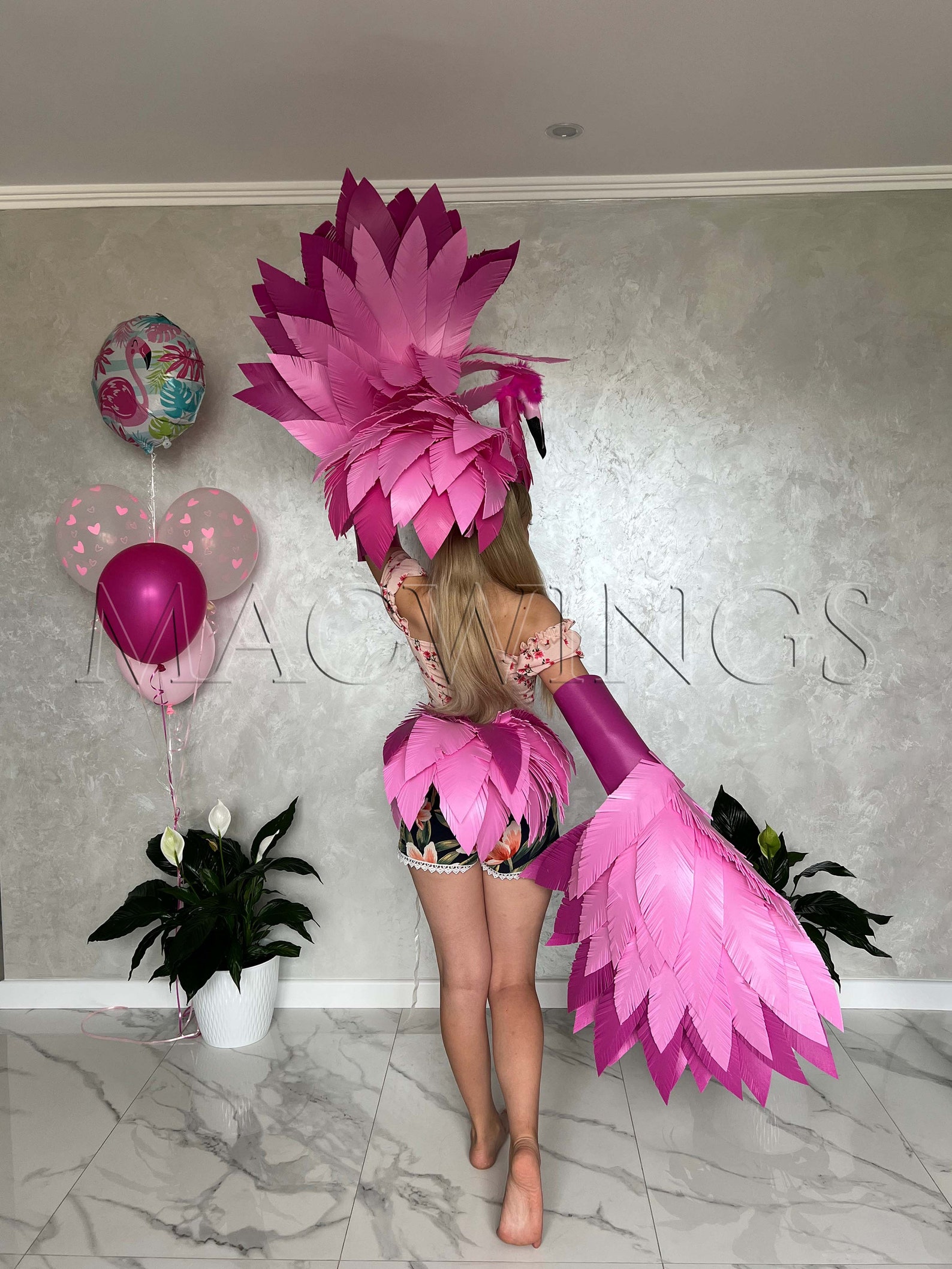 Pink Flamingo Costume Headpiece Arm Wings and Tail - Etsy