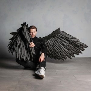 Fallen Angel Costume Black Wings Cosplay Moveable Wings Halloween Costume Adult Photo Prop ...