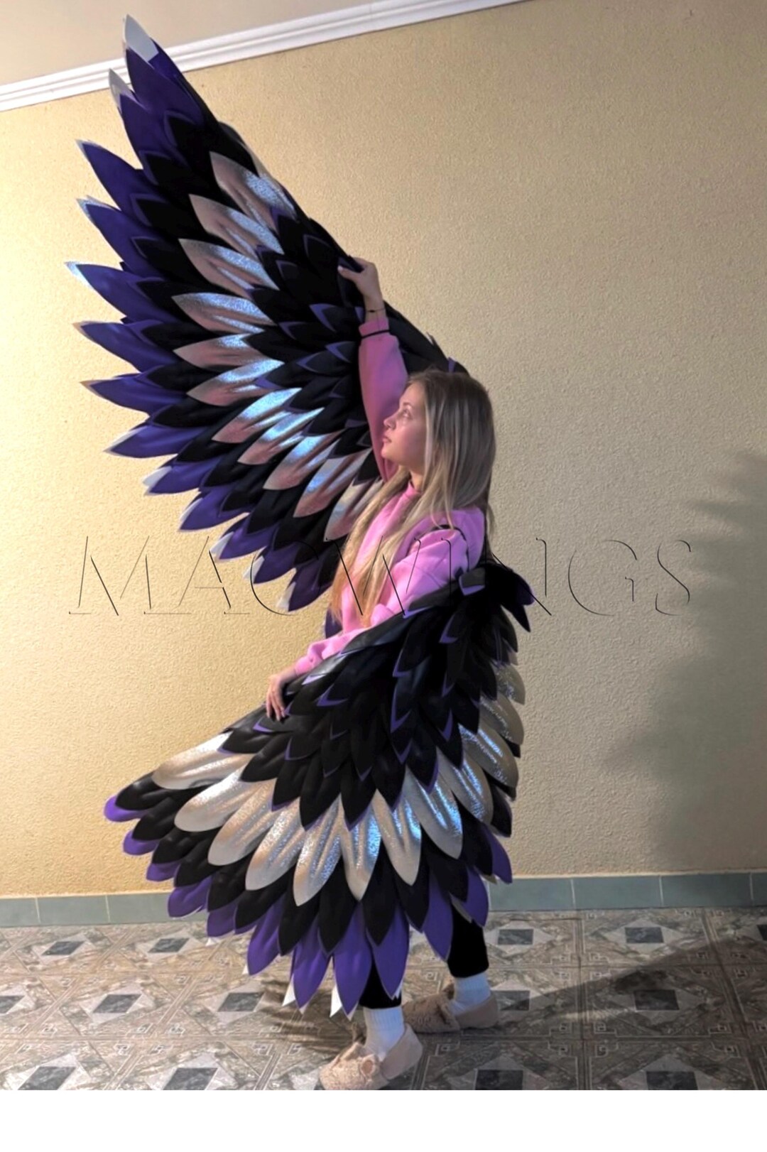 Movable Purple and Black Wings With Silver Added, Flexible Wings for ...