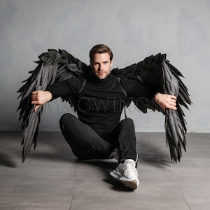 Fallen Angel Costume Black Wings Cosplay Moveable Wings Halloween Costume Adult Photo Prop ...