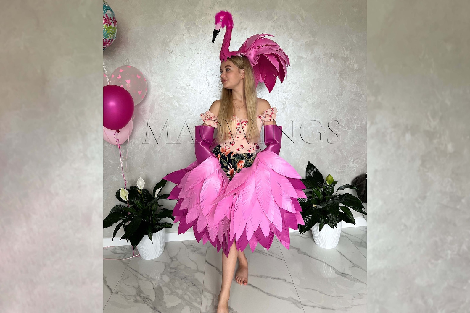 Pink Flamingo Costume Headpiece Arm Wings and Tail - Etsy