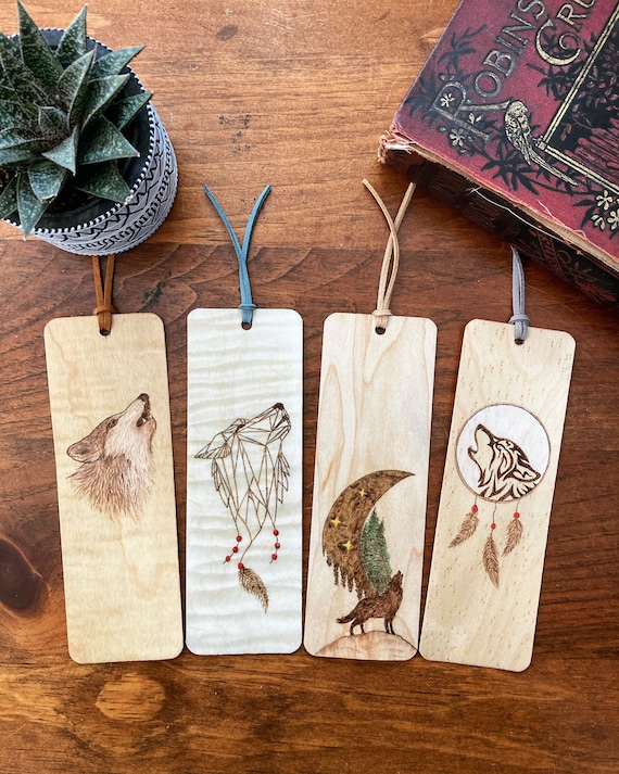 Wolf Bookmarks Handmade Wood Bookmark Wolf Art Howling | Etsy