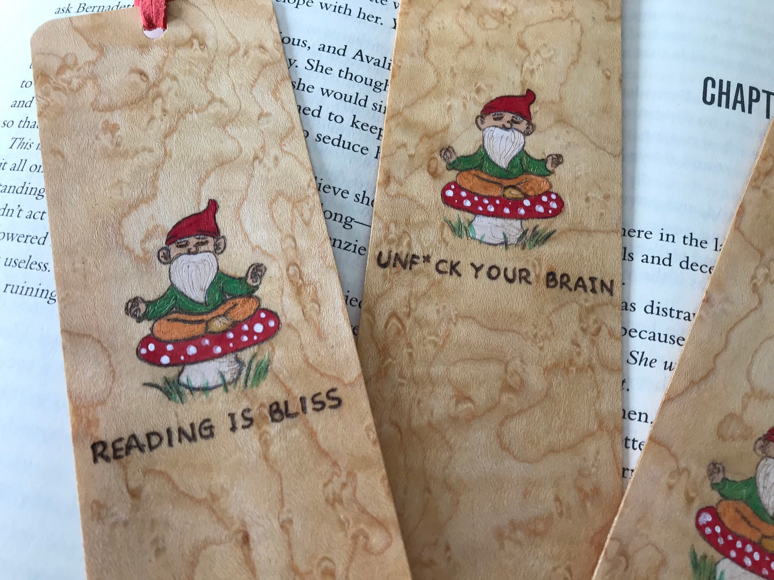 Gnome Meditating Bookmark Handmade wood bookmark | Etsy