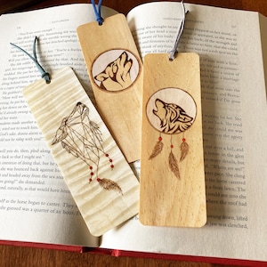 Wolf Bookmarks | Handmade Wood Bookmark | Wolf Art | Howling Wolf ...