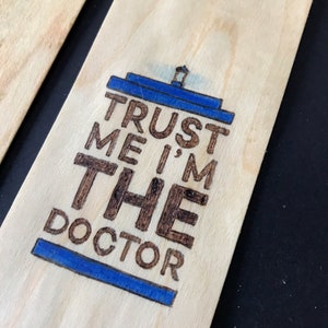 Doctor Who Bookmark | Handmade Burned Wood Bookmark | Trust Me I'm the ...