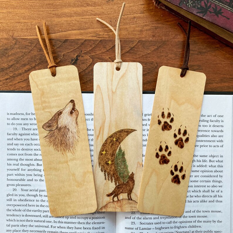 Wolf Bookmarks Handmade Wood Bookmark Wolf Art Howling | Etsy