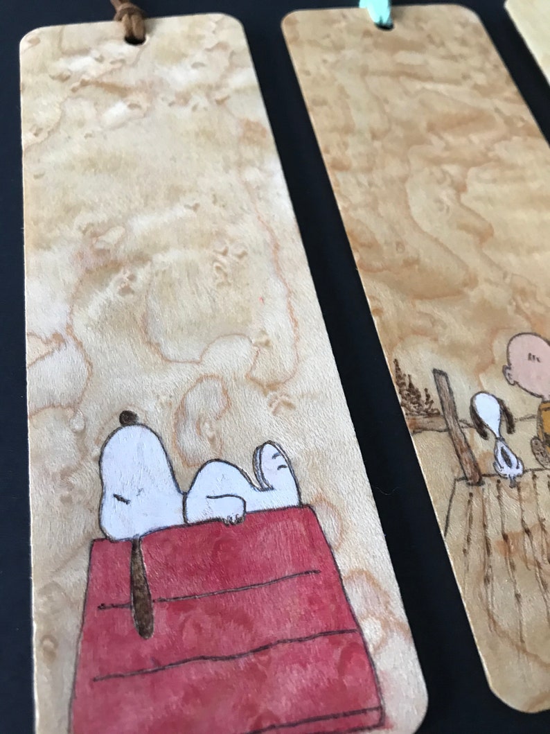 Charlie Brown and Snoopy Bookmarks Handmade Burned Wood - Etsy