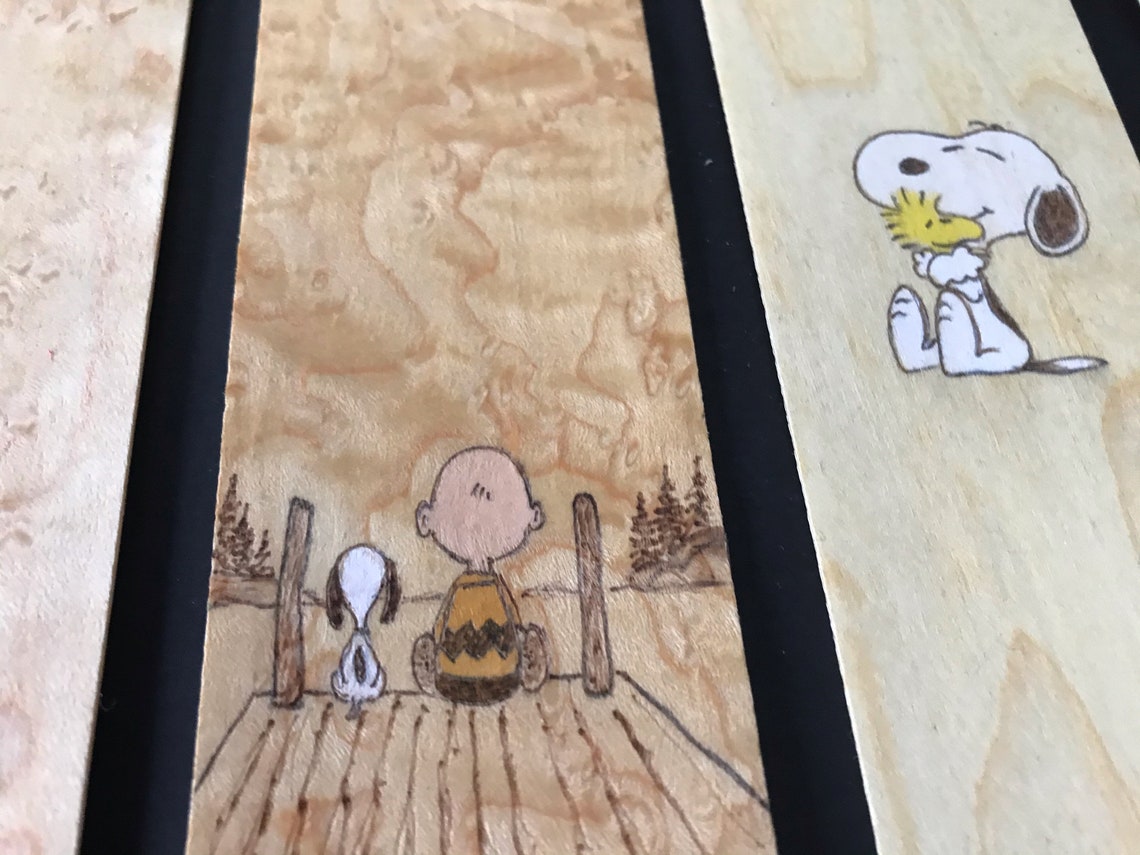 Charlie Brown and Snoopy Bookmarks Handmade burned wood | Etsy