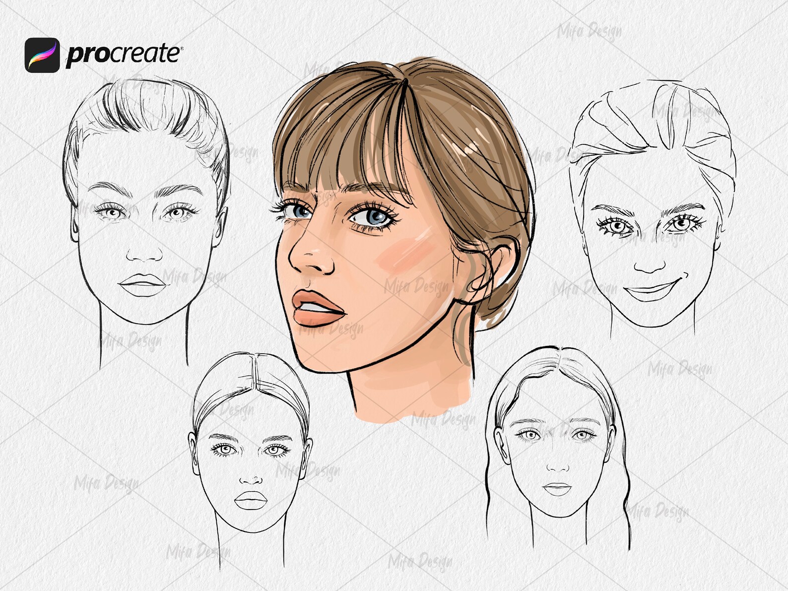 15 Procreate Face Brushes Stamps Face Shape Brushes Portrait - Etsy