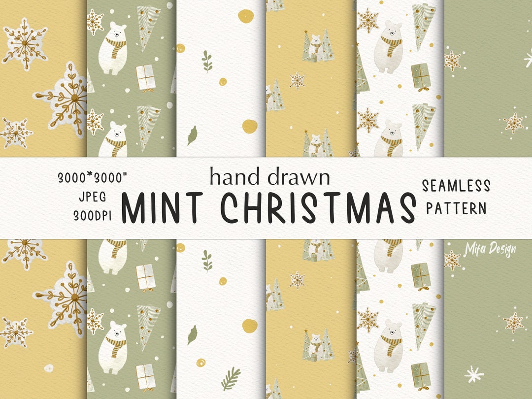 6 Pastel Seamless Christmas Digital Paper Hand Draw Digital - Etsy