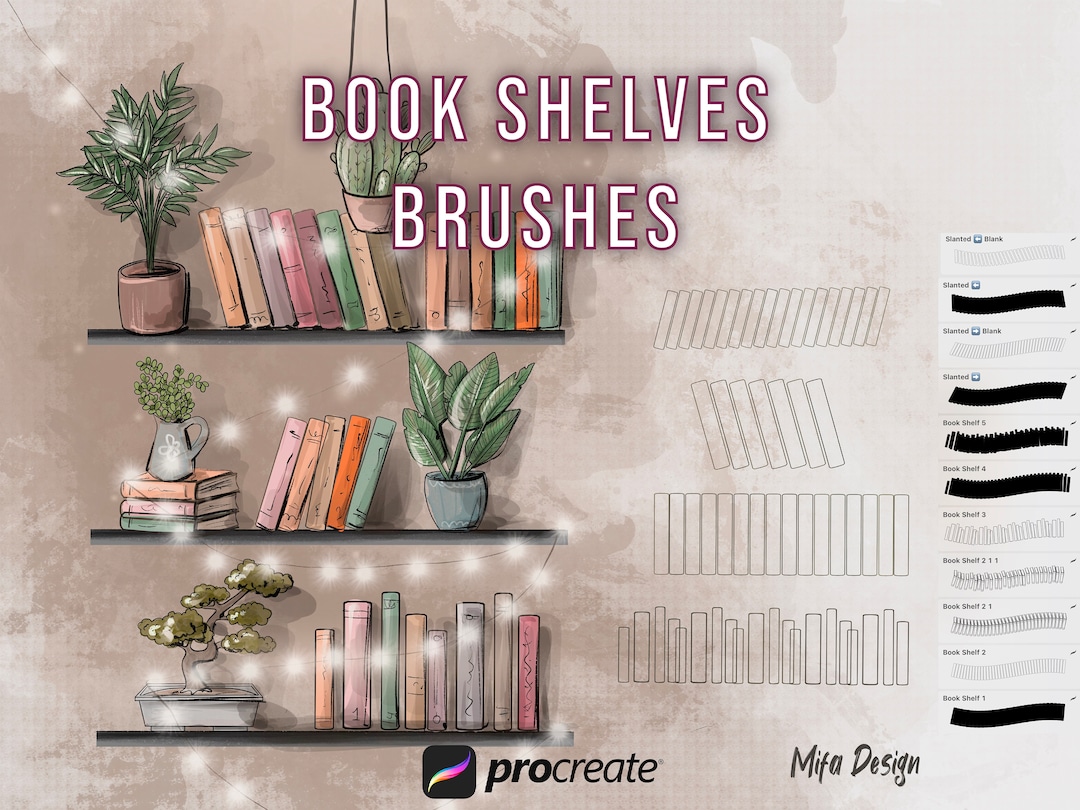 11 Book Shelves Brushes Procreate, Book Procreate - Etsy