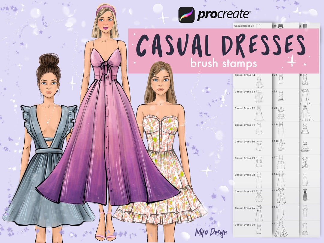 Casual Dresses Procreate Brushes, Princess Dresses Stamps Brush ...