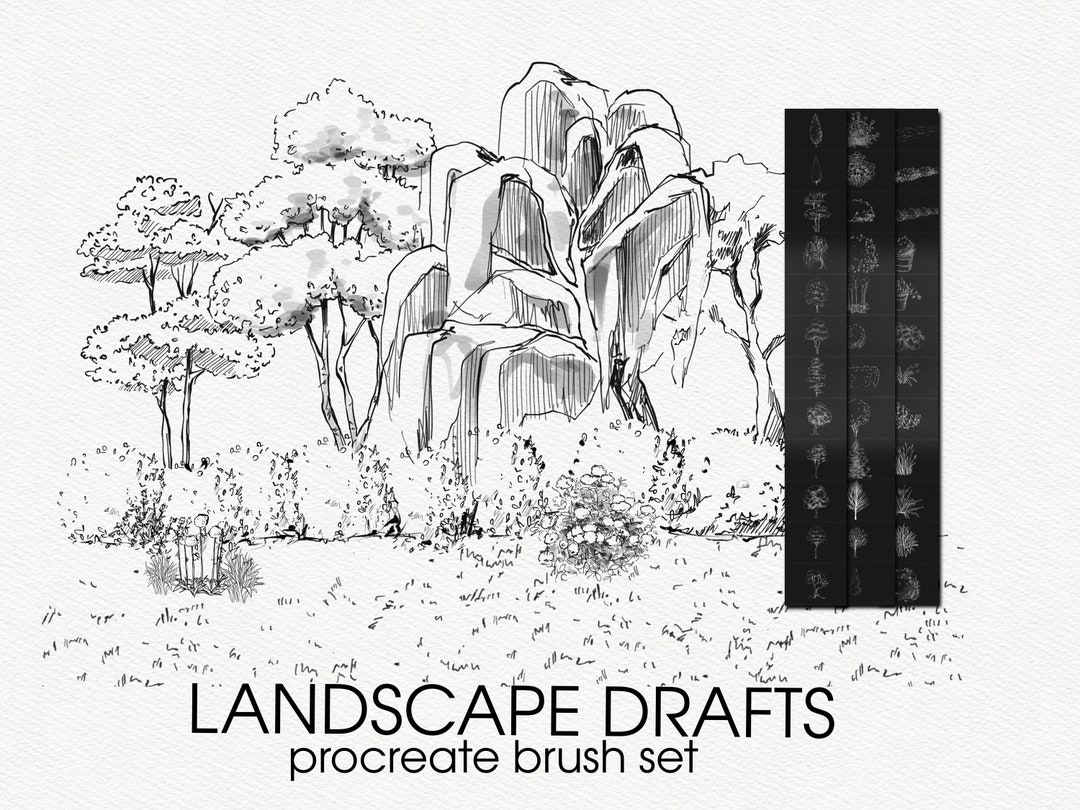 Procreate Landscape Draft Tree Brushes, Trees Procreate Stamp Set, Tree ...