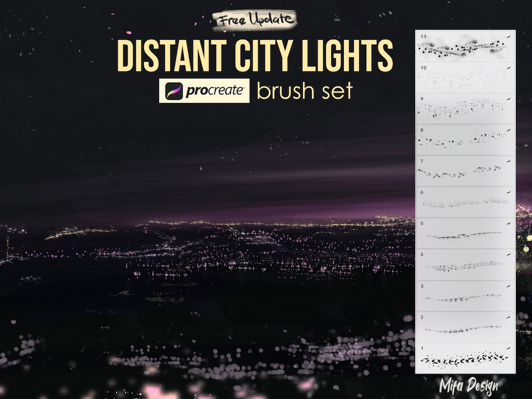 Distant City Windows Light Brushes Procreate, Cityscape Light Procreate ...