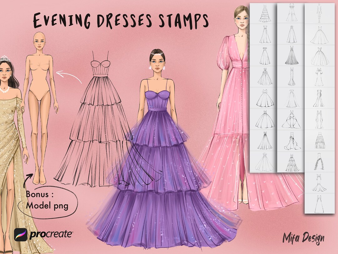 Evening Dresses Procreate Brushes, Princess Dresses Stamps Brush ...