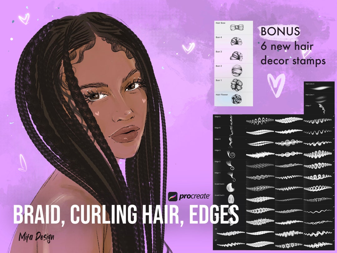 51 Procreate Hair Braid Brushes, Hair Edge Procreate, Procreate Brush ...