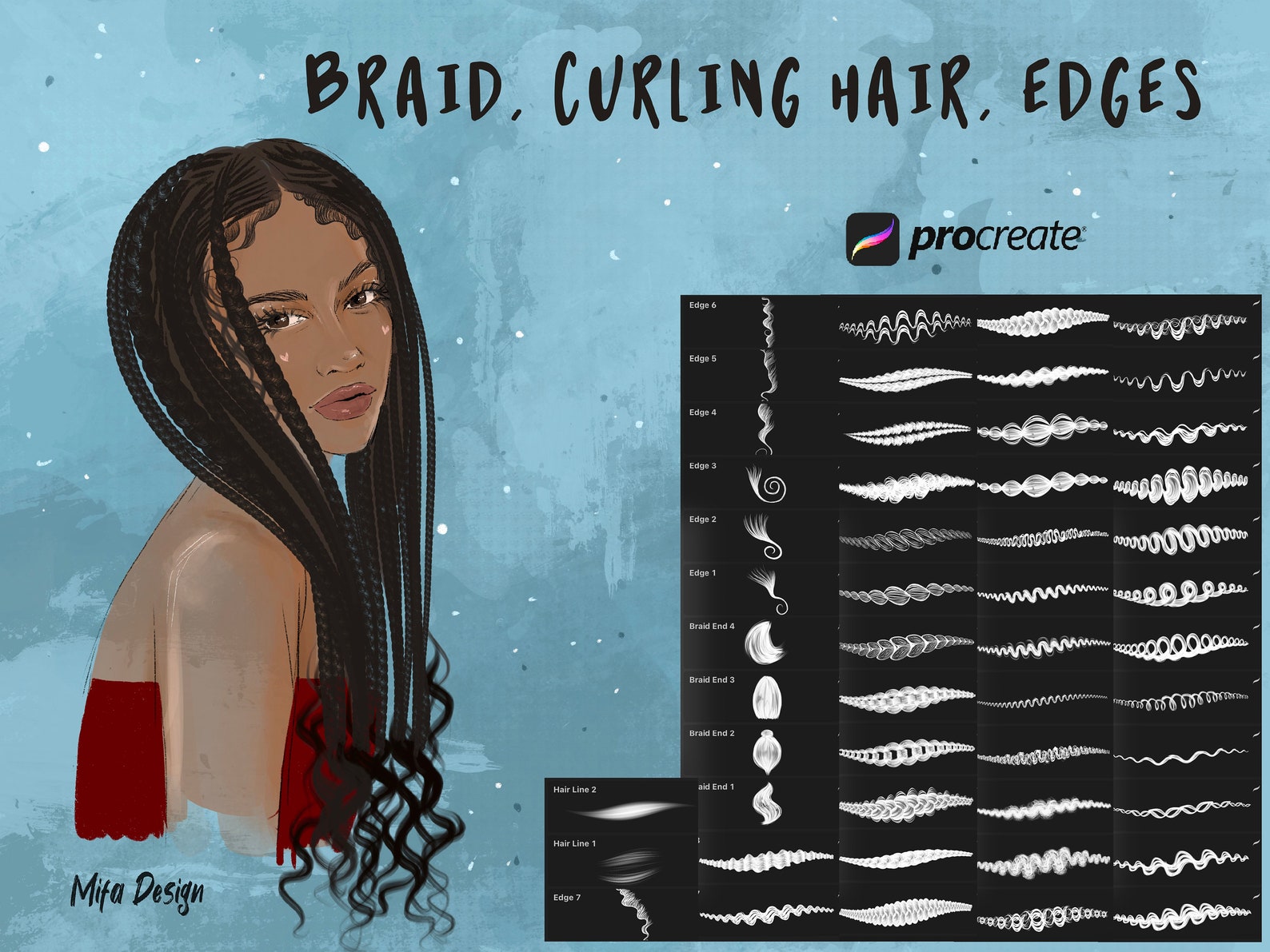 51 Procreate Hair Braid Brushes, Hair Edge Procreate, Procreate Brush ...