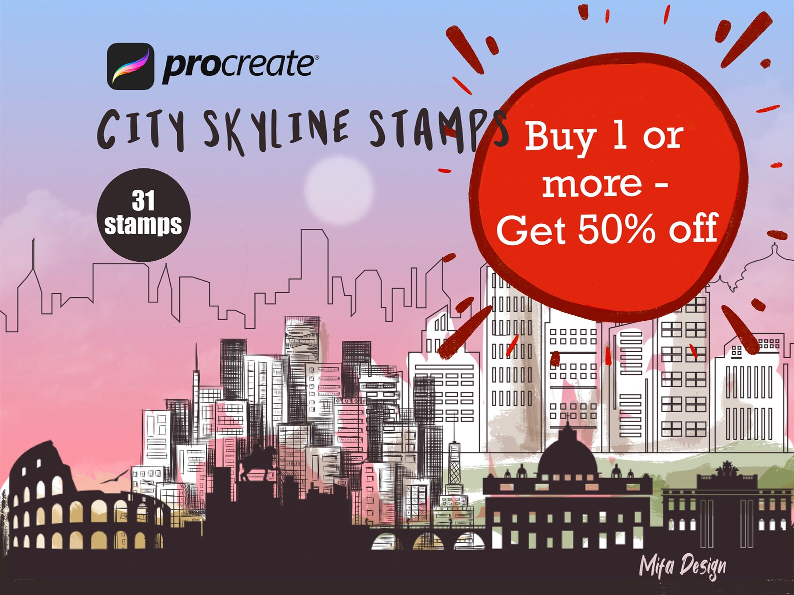 City skyline brushes procreate procreate brushes City | Etsy