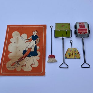 Vintage Japan Tin Toy Miniature Super Sweeper Set on Original Card ...