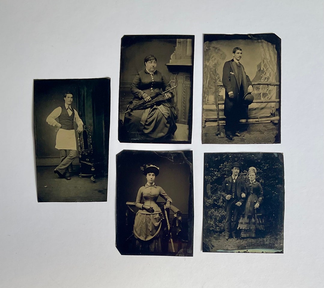 5 Antique Victorian Tintype or Ferrotype Family Portrait Photographs ...