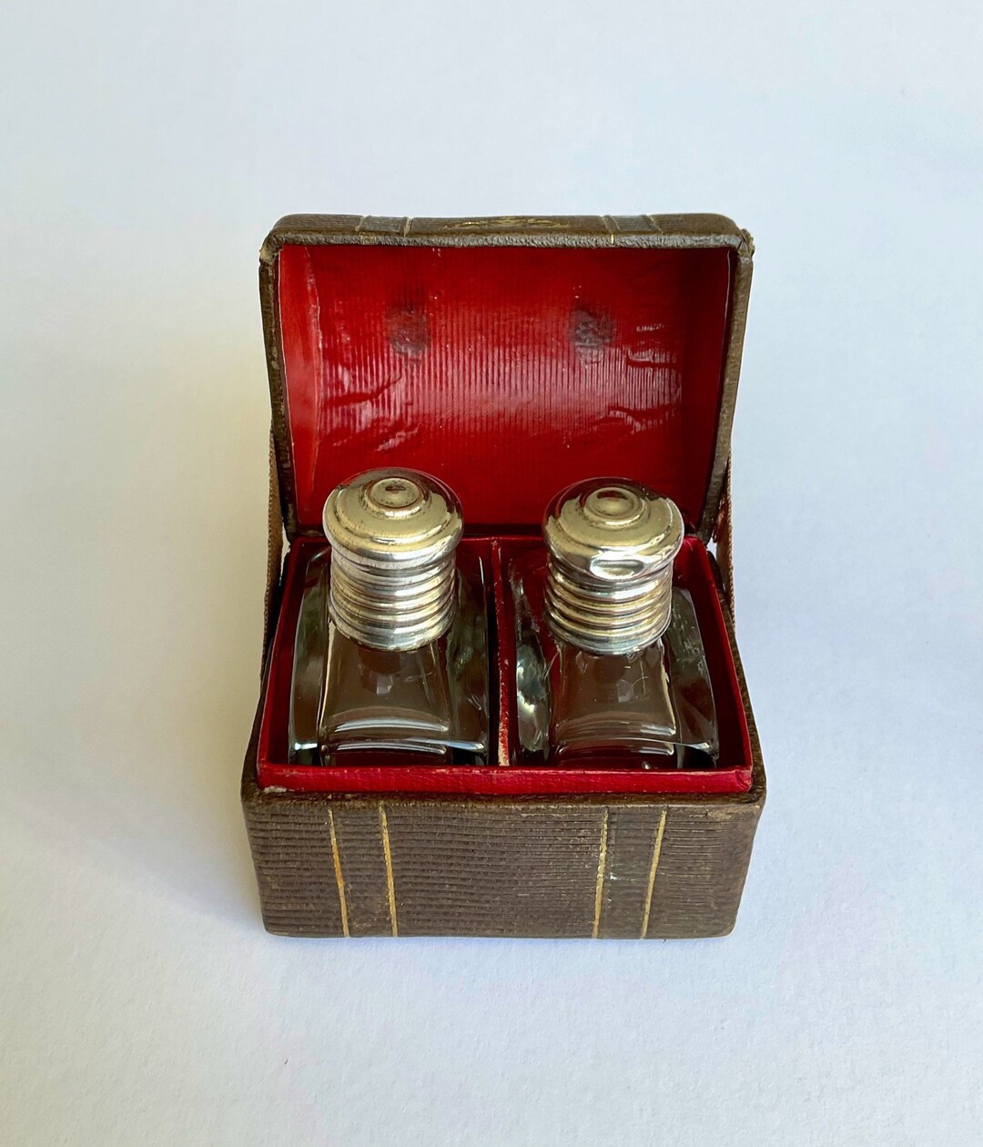 Two Antique Perfume Bottles in Leather Case, Victorian Novelty Treasure ...