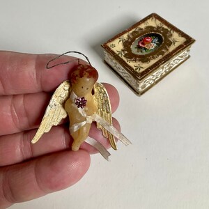 Antique Victorian Wax Angel Christmas Ornament and Original Dresden ...