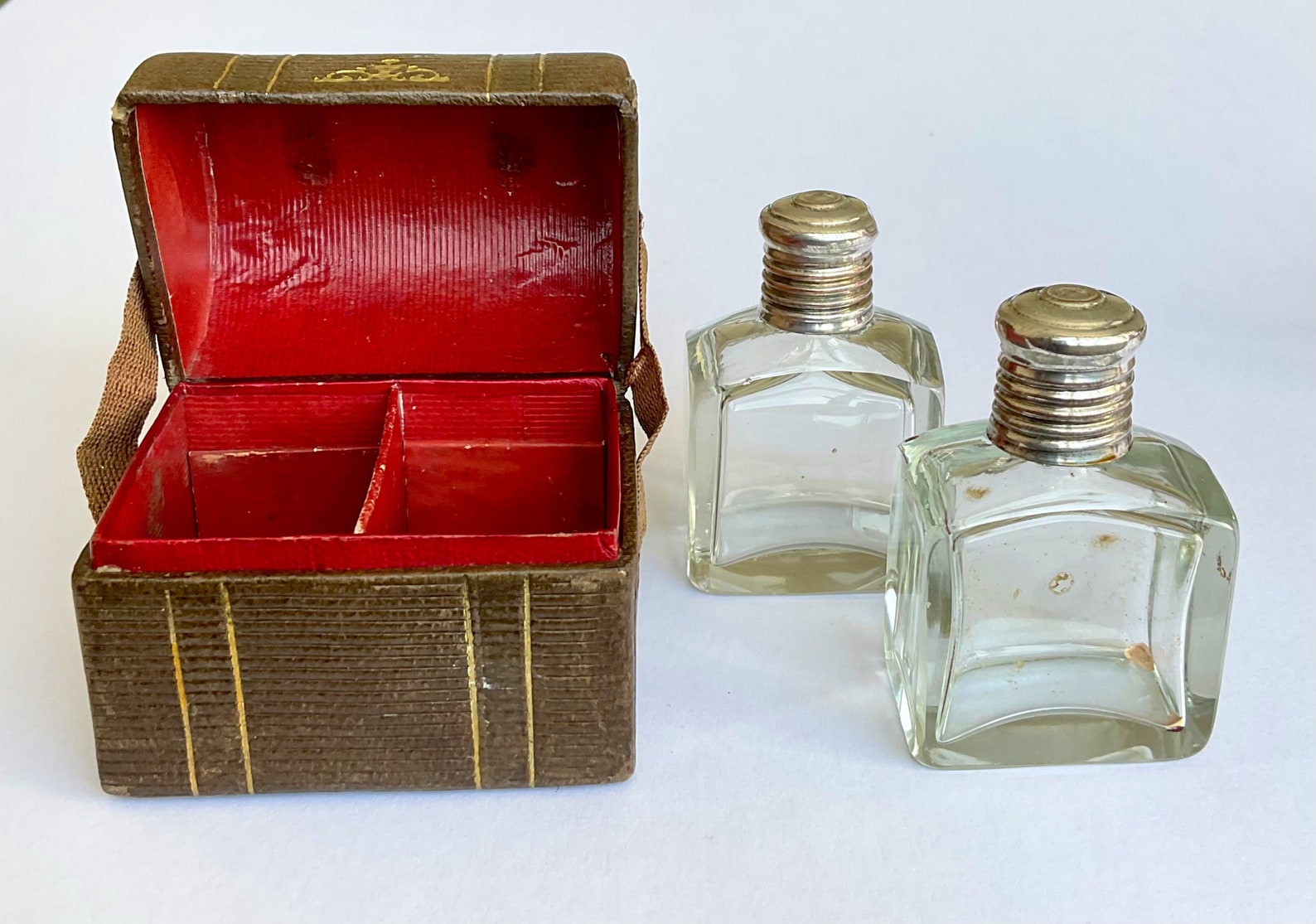 Two Antique Perfume Bottles in Leather Case, Victorian Novelty Treasure ...