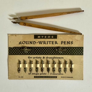 Two Antique Lyra Wooden Calligraphy Dipping Pens With Nibs, Myers Round ...