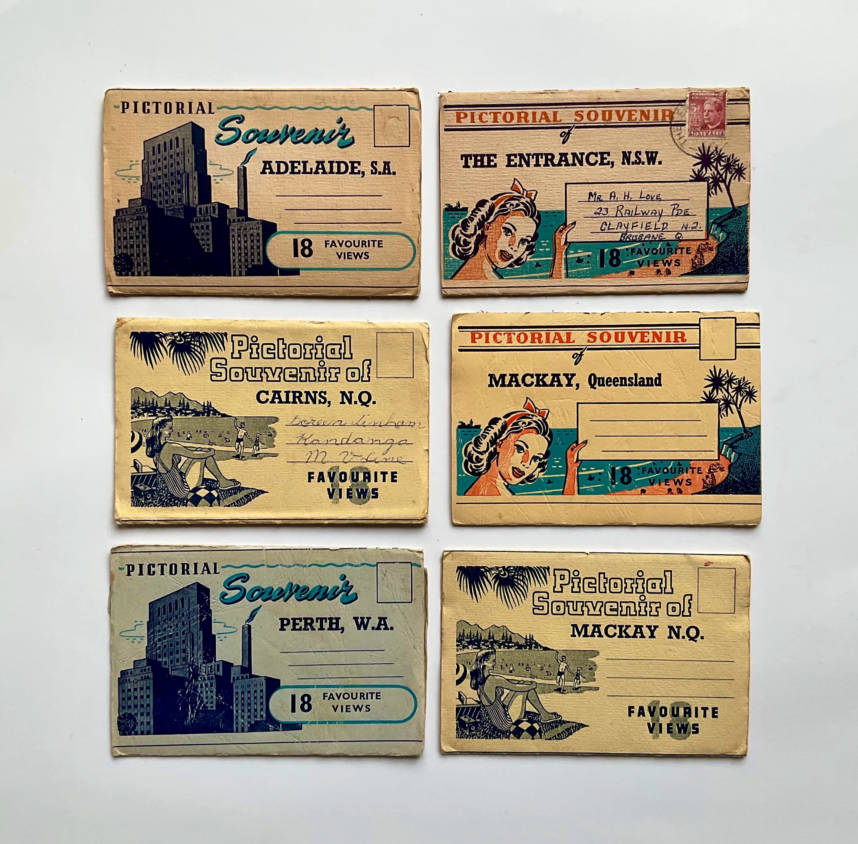 A Collection of 6 Vintage Foldout Postcards Art Deco Pictorial - Etsy