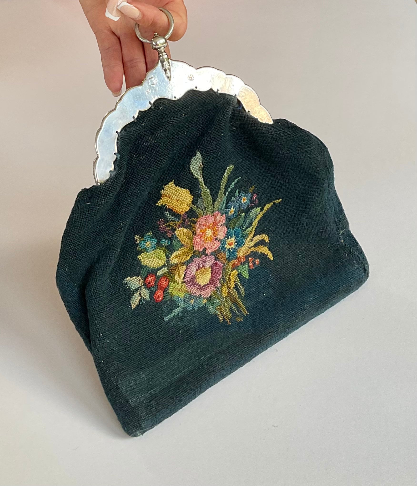 19th Century Petit Point Purse Birmingham Sterling Silver - Etsy