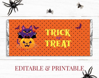 Happy Halloween Candy Bar Wrapper, Trick or Treat Printable | Pink Cute ...