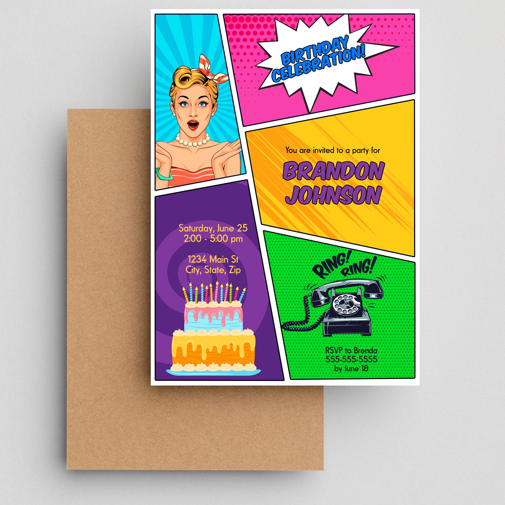 Comic Invitation Pop Art Invitation Colorful Birthday Invitaton Comicon ...