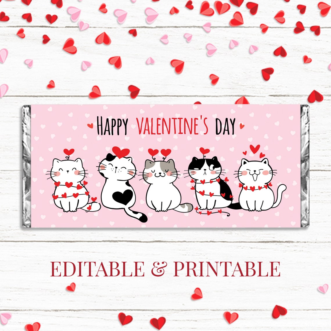 Valentine Cats, Valentine Candy Wrapper, Valentine's Day Favor ...