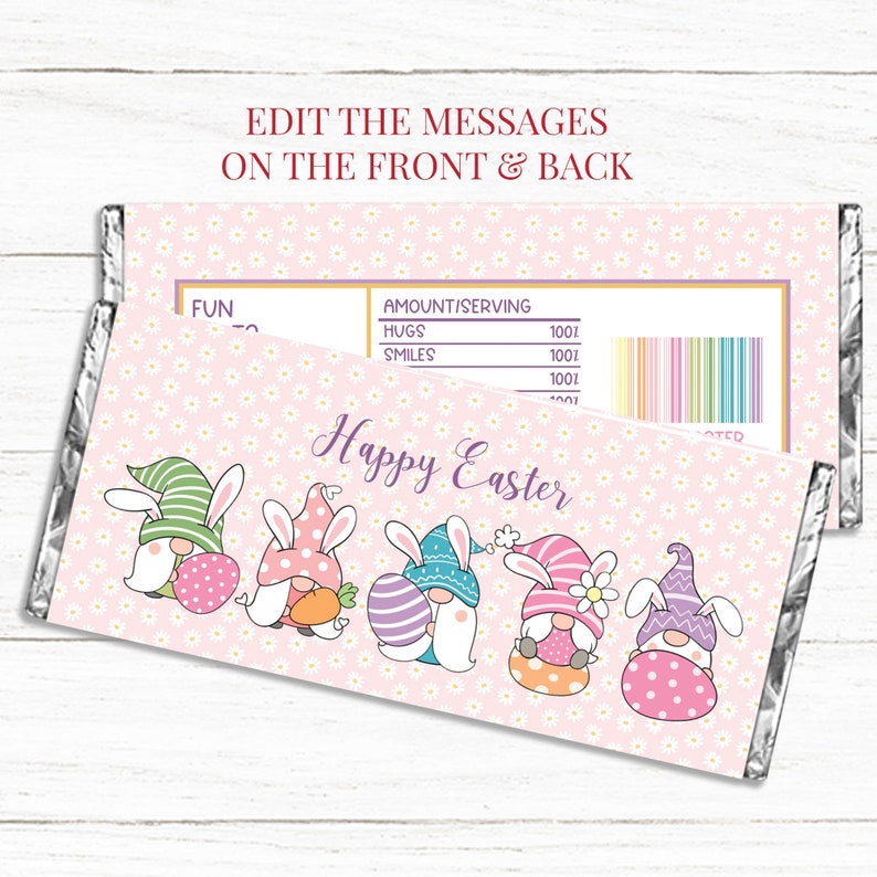 Easter Gnomes Candy Bar Wrapper, Hershey Bar Wrapper, Easter Bunny Wrapper, Instant Download ...